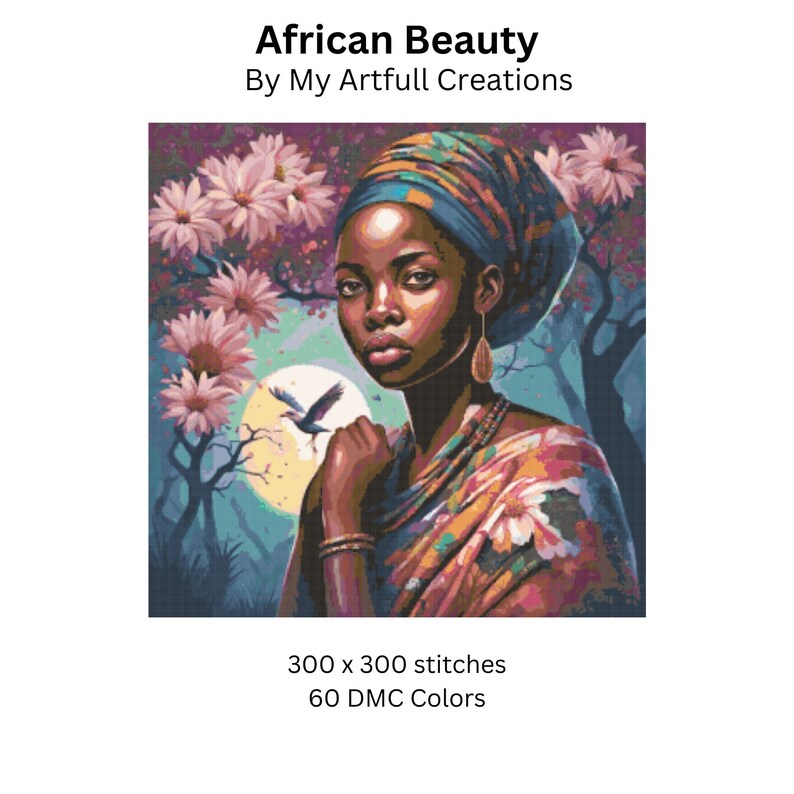 African Beauty, Counted Cross Stitch Patterns Printable Chart PDF Format Needlework Embroidery ...
