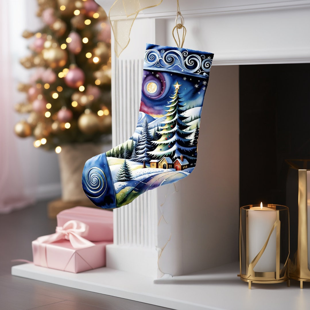 Snowy Trees Cross Stitch Stocking Chart, Christmas Stocking Cross ...