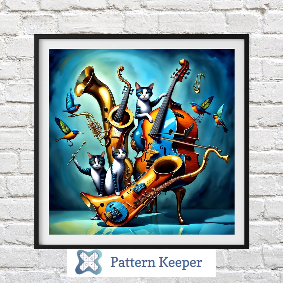 Cat Symphony, Musical Cats Cross Stitch Chart, Cat Pattern, Feline DIY ...
