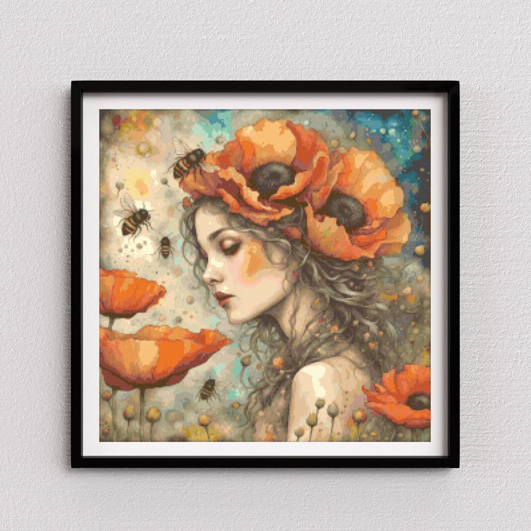 Queen Bee, Counted Cross Stitch Patterns Printable Chart PDF Format Needlework Embroidery Crafts ...