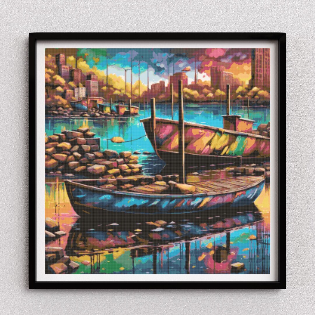 Vibrant Boats, Counted Cross Stitch Patterns, Full Coverage, Printable ...