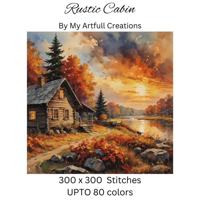 Rustic Cabin, Cabin Cross Stitch Design, Countryside Embroidery Pattern, Rustic Home Decor ...