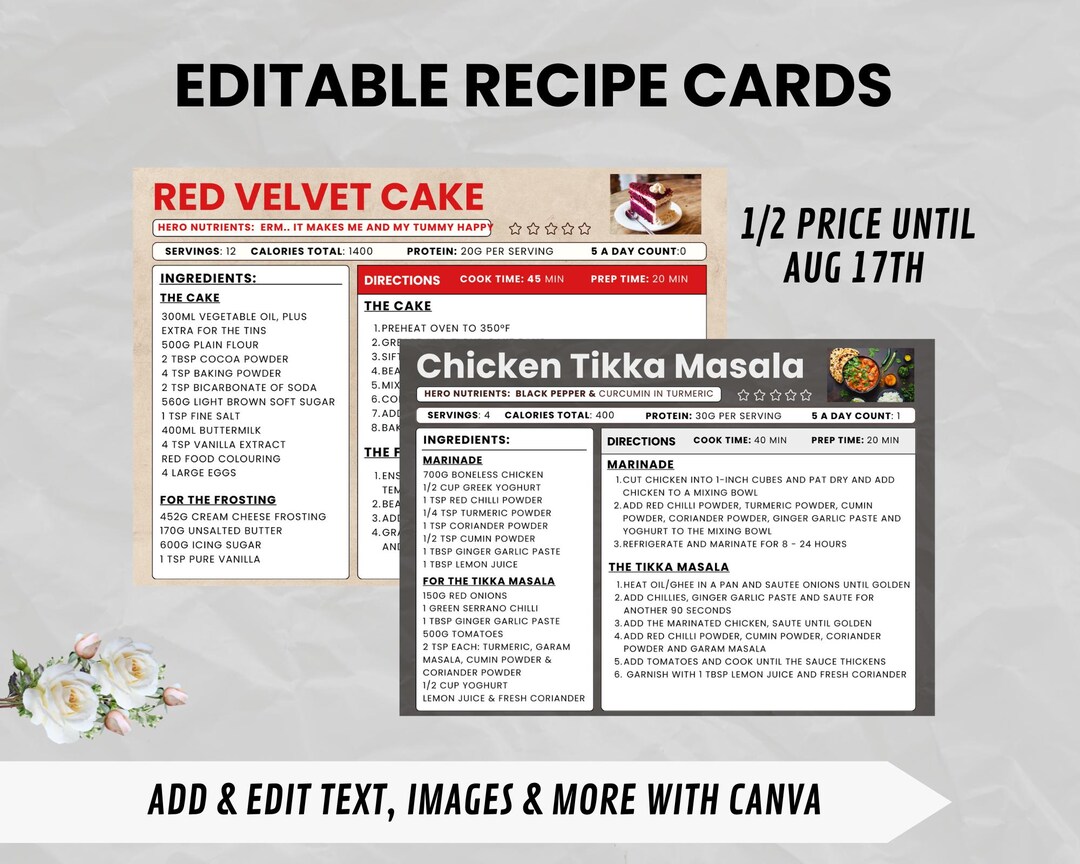 The Ultimate Editable Recipe Card Template. Calorie Tracker + Recipe ...