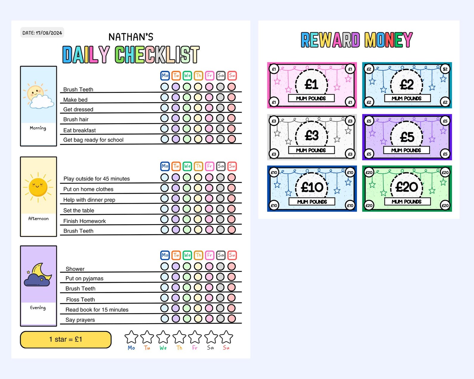 KIDS REWARD CHART. Fully Editable Kids Reward Bundle With a Daily ...