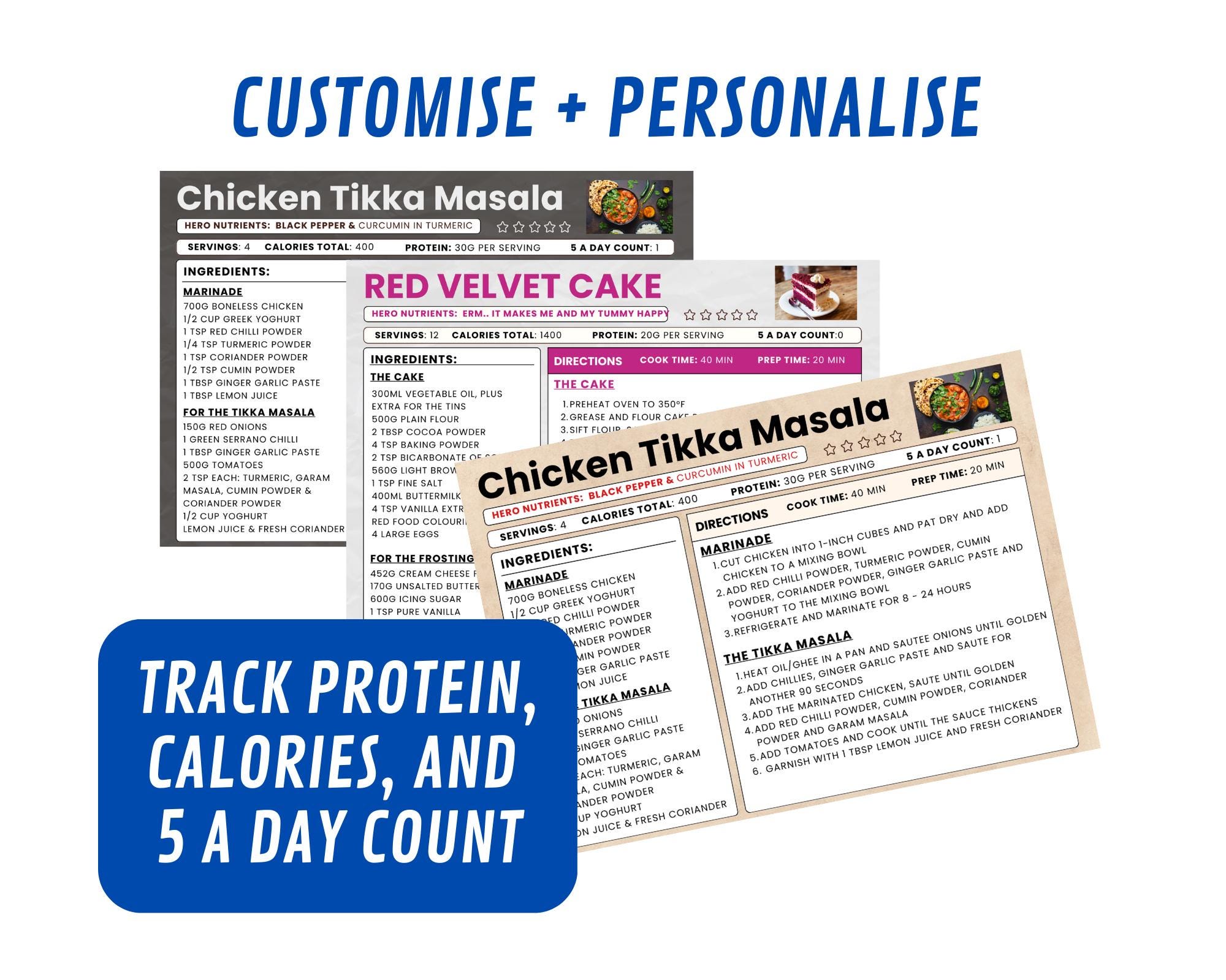 The Ultimate Editable Recipe Card Template. Calorie Tracker + Recipe ...