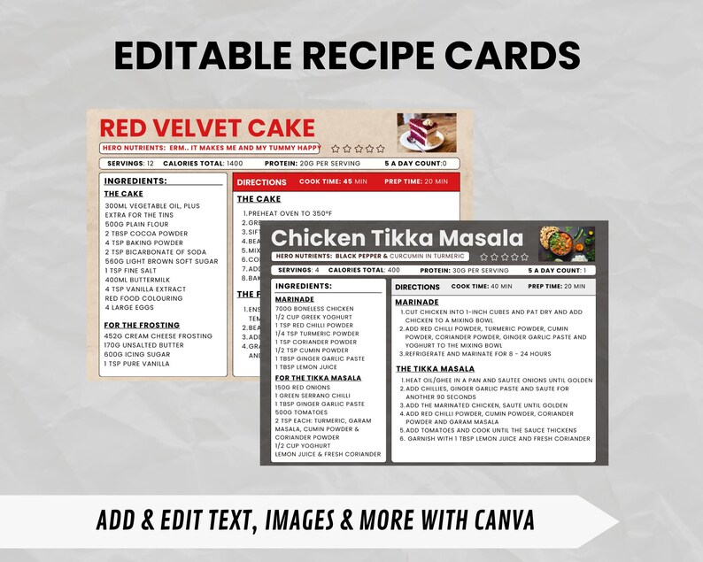 The Ultimate Editable Recipe Card Template. Calorie Tracker + Recipe ...