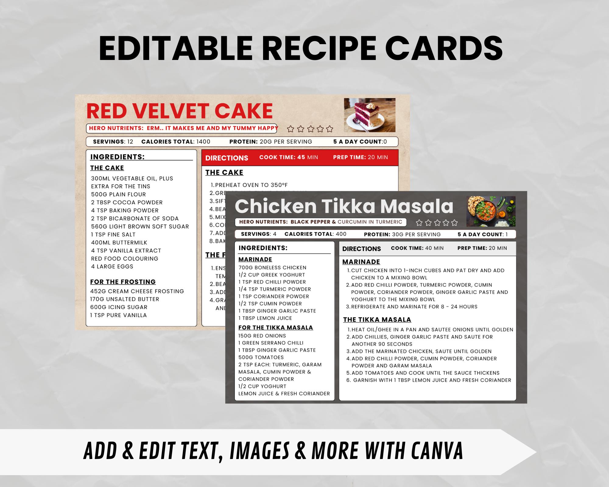 The Ultimate Editable Recipe Card Template. Calorie Tracker Recipe ...