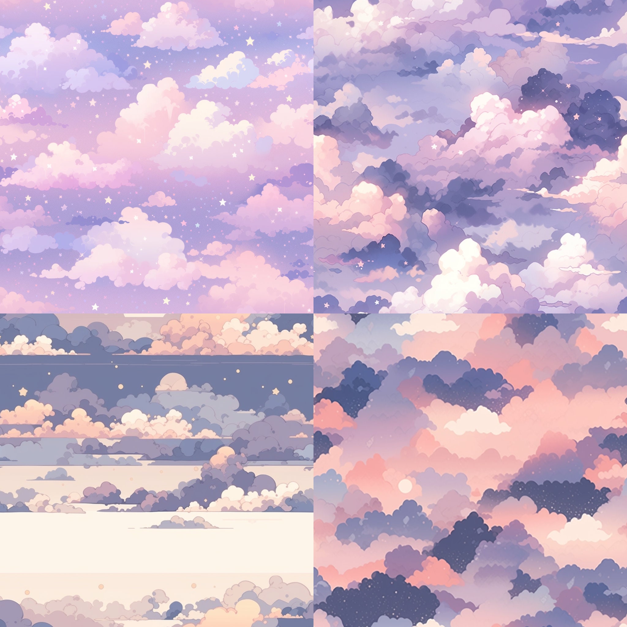 Seamless Clouds Pattern PNG BUNDLE Digital Paper, Pastel Colors Dreamy ...