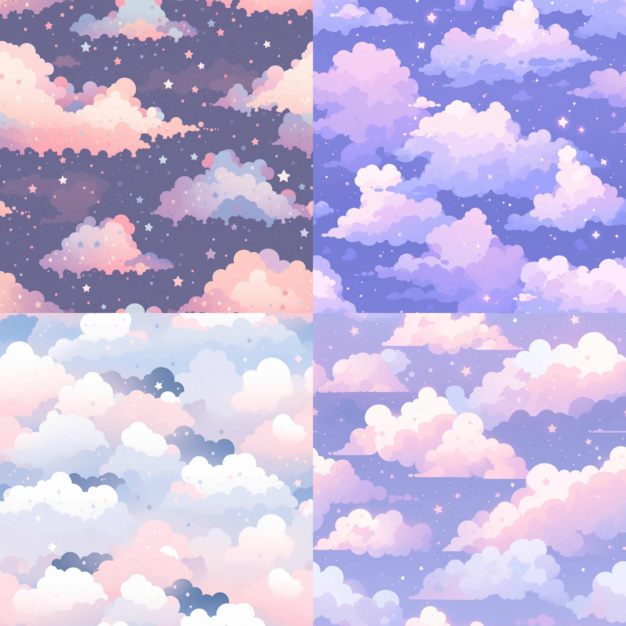 Seamless Clouds Pattern PNG BUNDLE Digital Paper, Pastel Colors Dreamy ...
