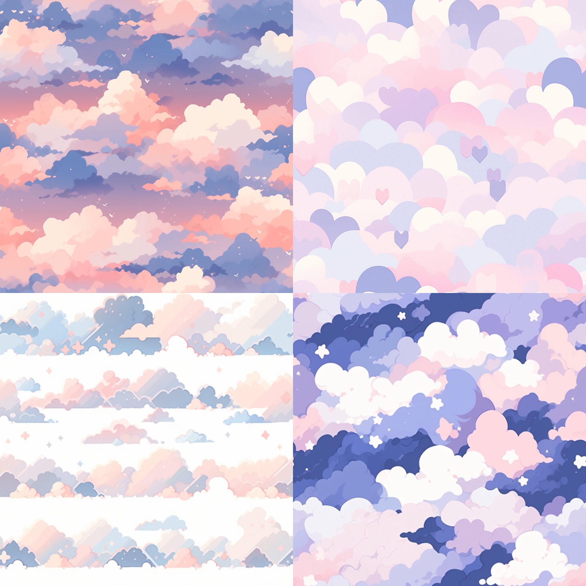 Seamless Clouds Pattern PNG BUNDLE Digital Paper, Pastel Colors Dreamy ...