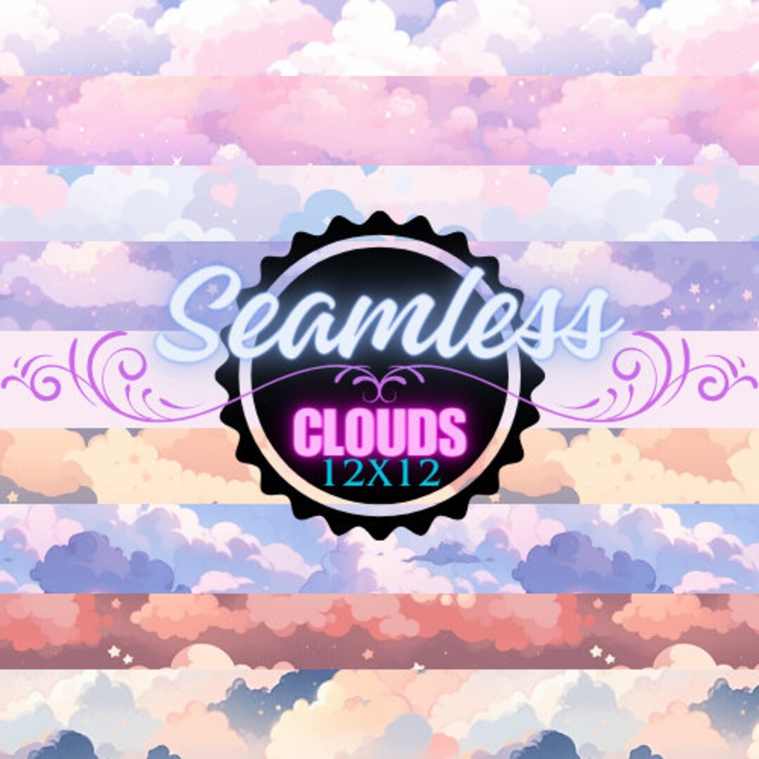 Seamless Clouds Pattern PNG BUNDLE Digital Paper, Pastel Colors Dreamy ...