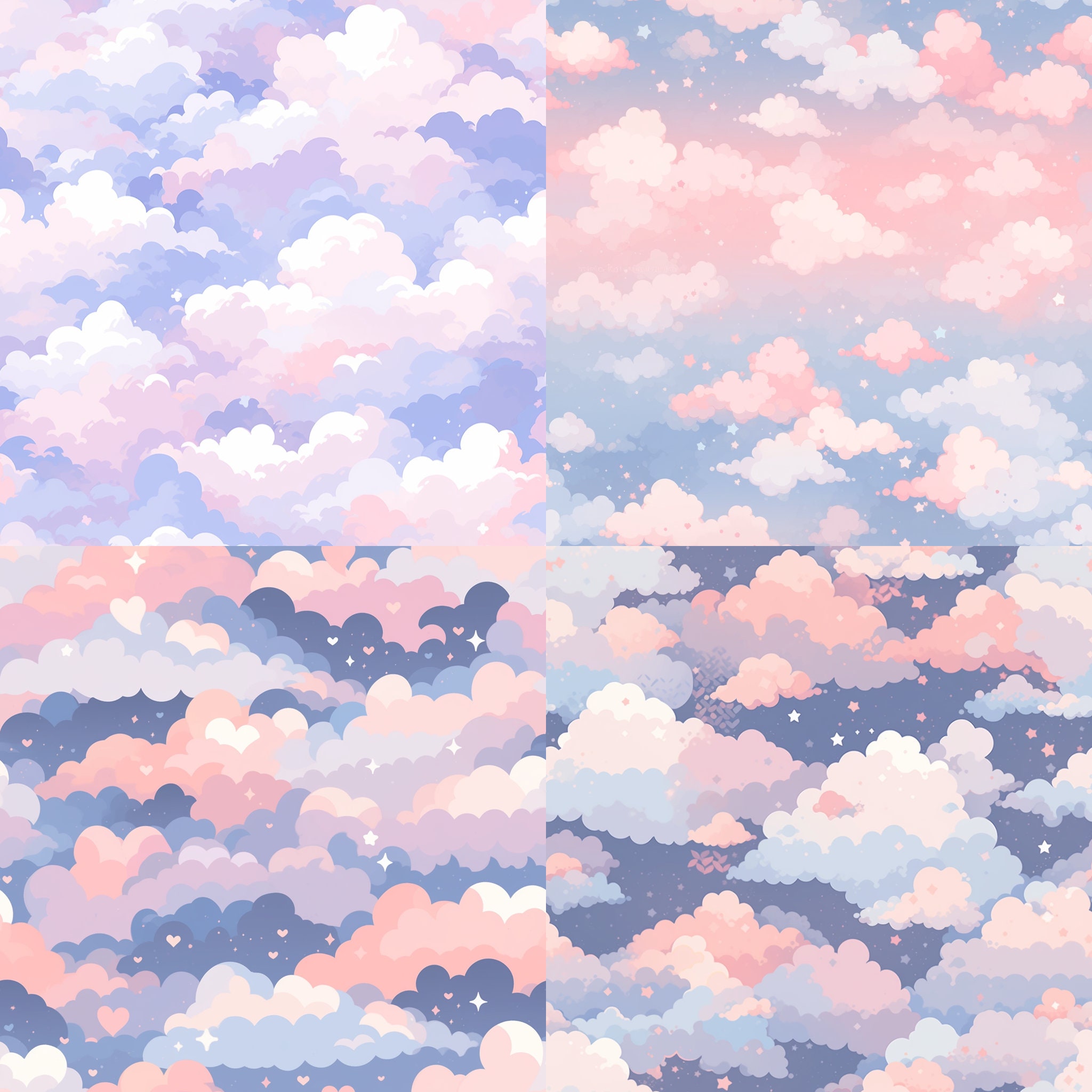 Seamless Clouds Pattern PNG BUNDLE Digital Paper, Pastel Colors Dreamy ...