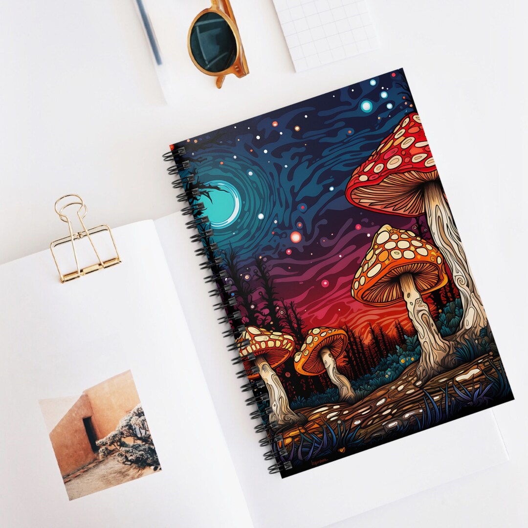 Enchanted Forest Night Sky Mushroom Illustration Spiral Notebook ...