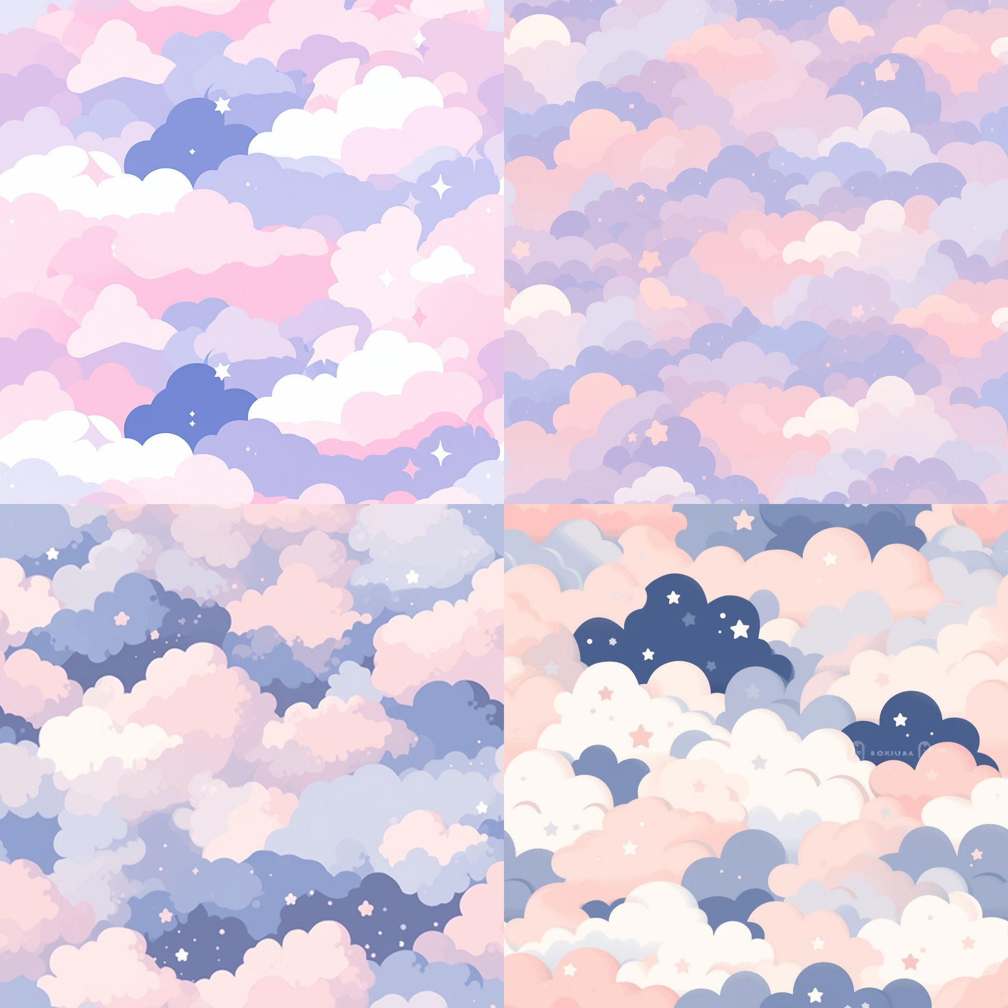 Seamless Clouds Pattern PNG BUNDLE Digital Paper, Pastel Colors Dreamy ...