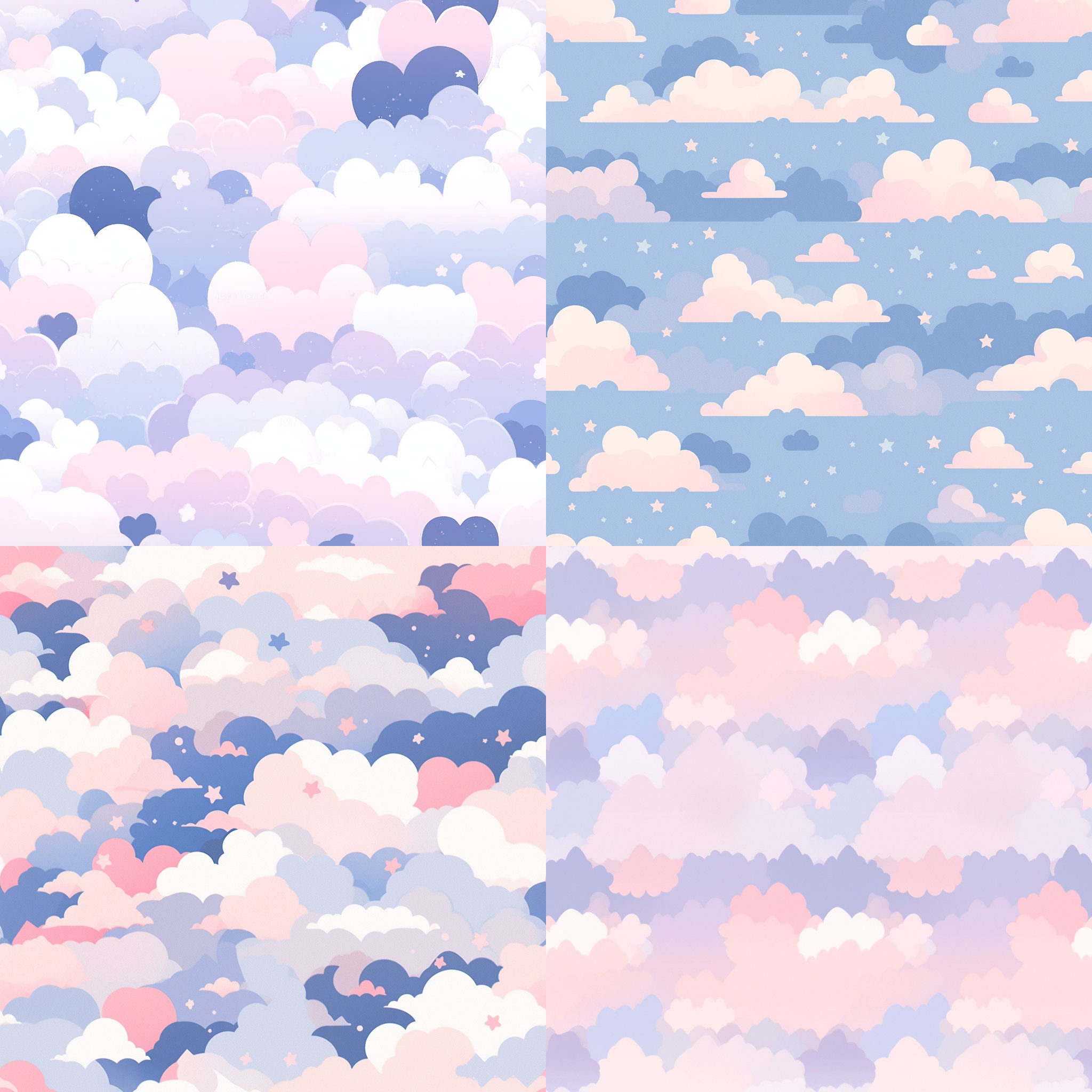 Seamless Clouds Pattern PNG BUNDLE Digital Paper, Pastel Colors Dreamy ...