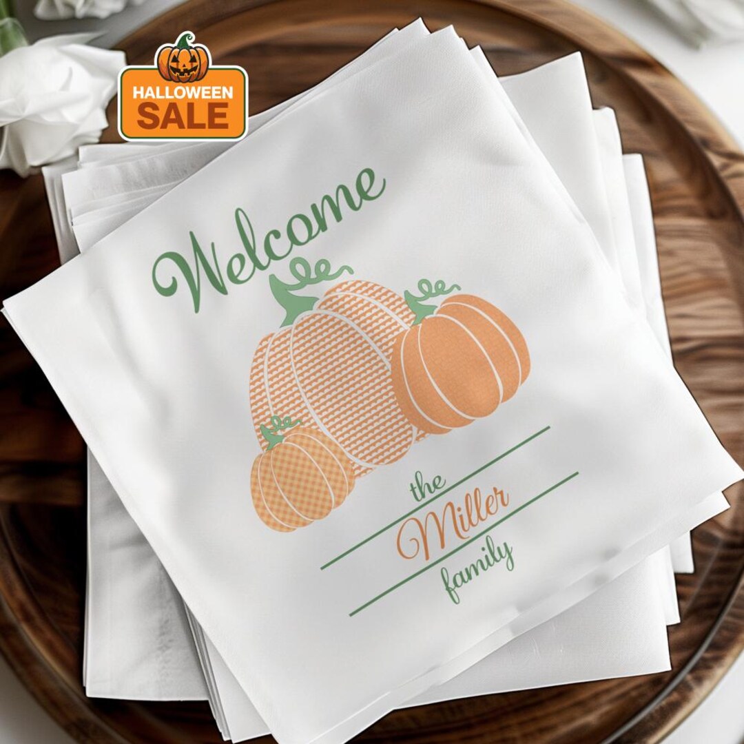 Halloween Welcome Napkins, Personalized Pumpkin Napkins, Family Name ...