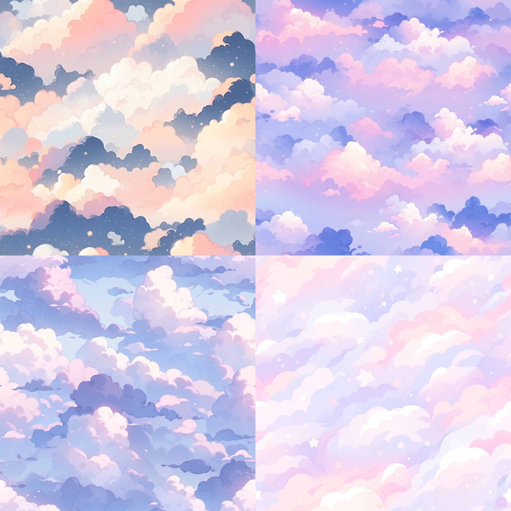 Seamless Clouds Pattern PNG BUNDLE Digital Paper, Pastel Colors Dreamy ...