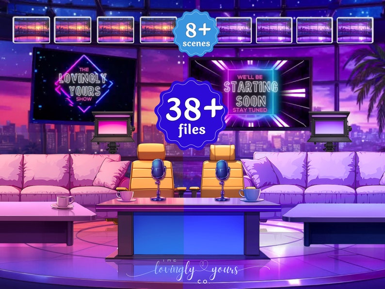 Sunset Night Talk Show Background Overlay Customizable Animated Vtuber ...