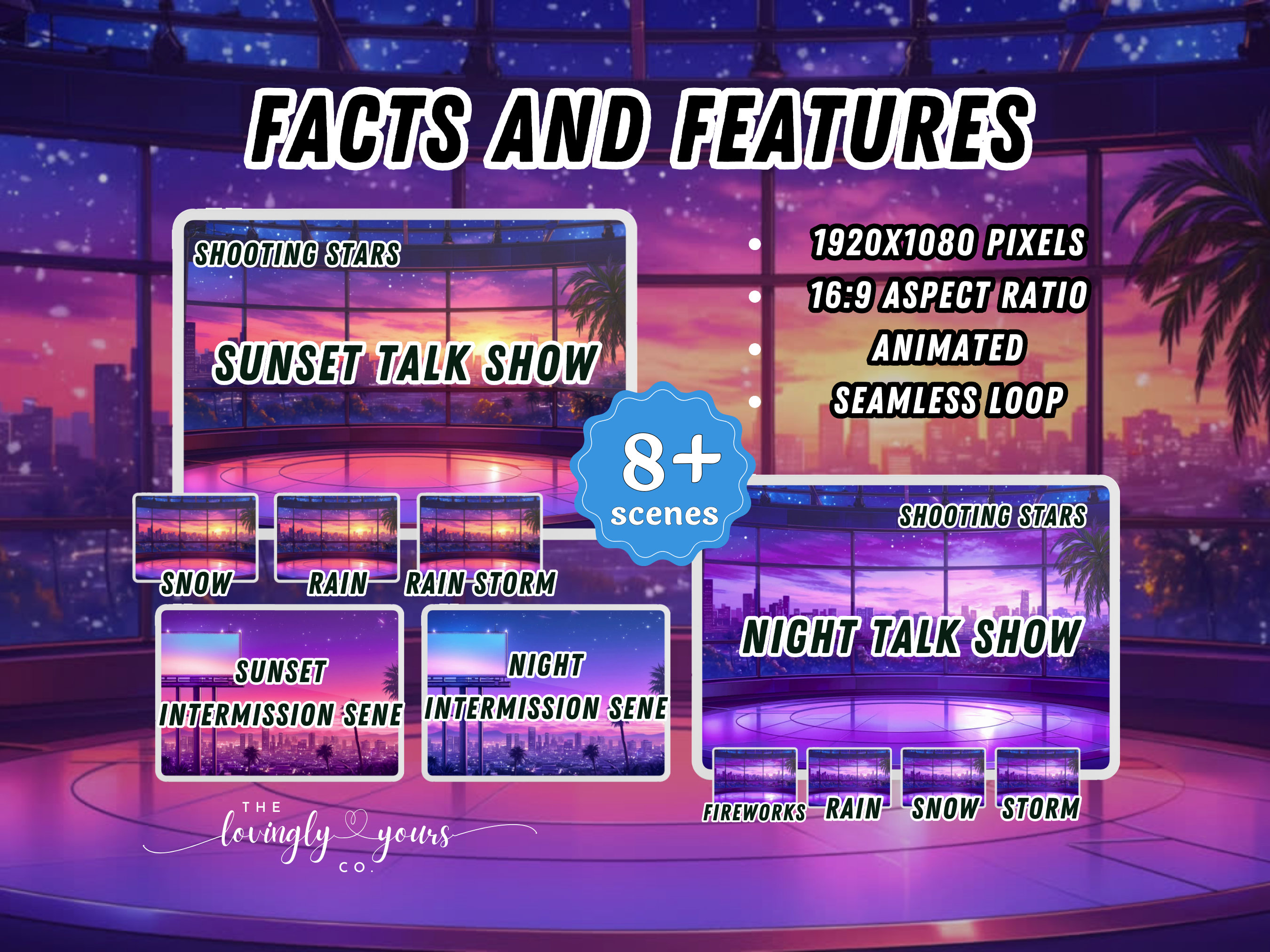 Sunset + Night Talk Show Background Overlay Customizable Animated ...