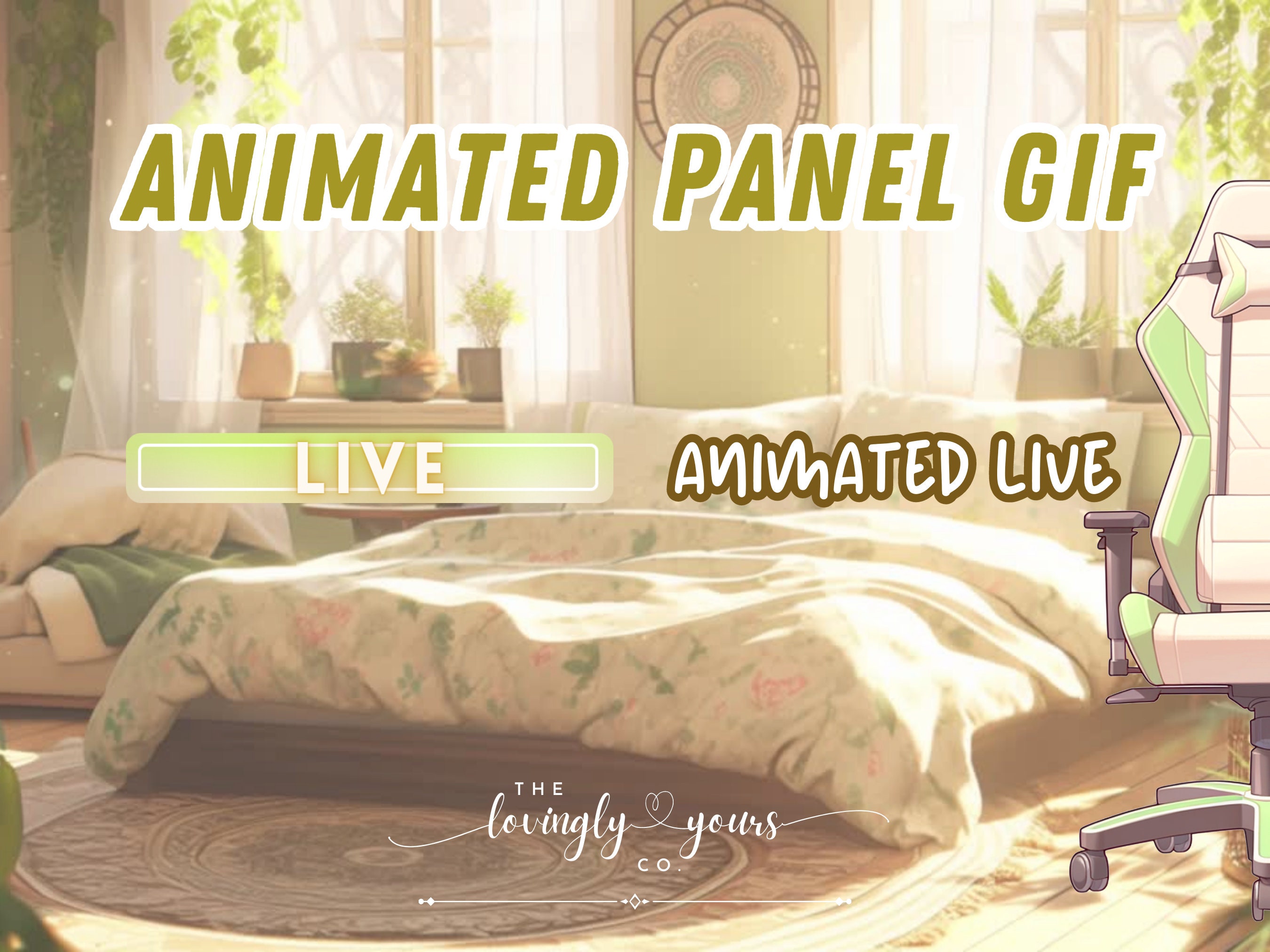 Green Boho Bedroom Animated Twitch Overlay Vtuber Background Twitch ...