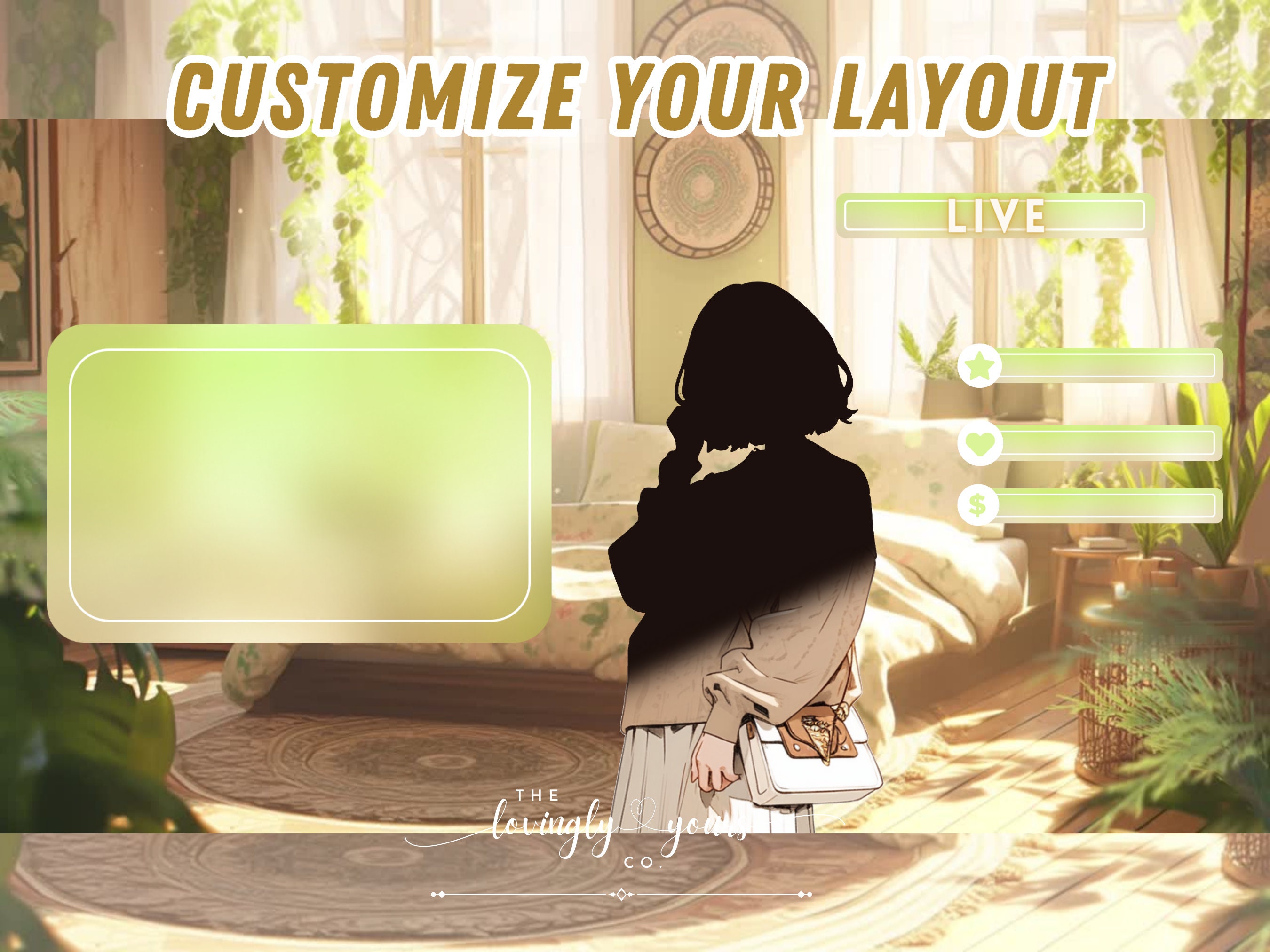 Green Boho Bedroom Animated Twitch Overlay Vtuber Background Twitch ...