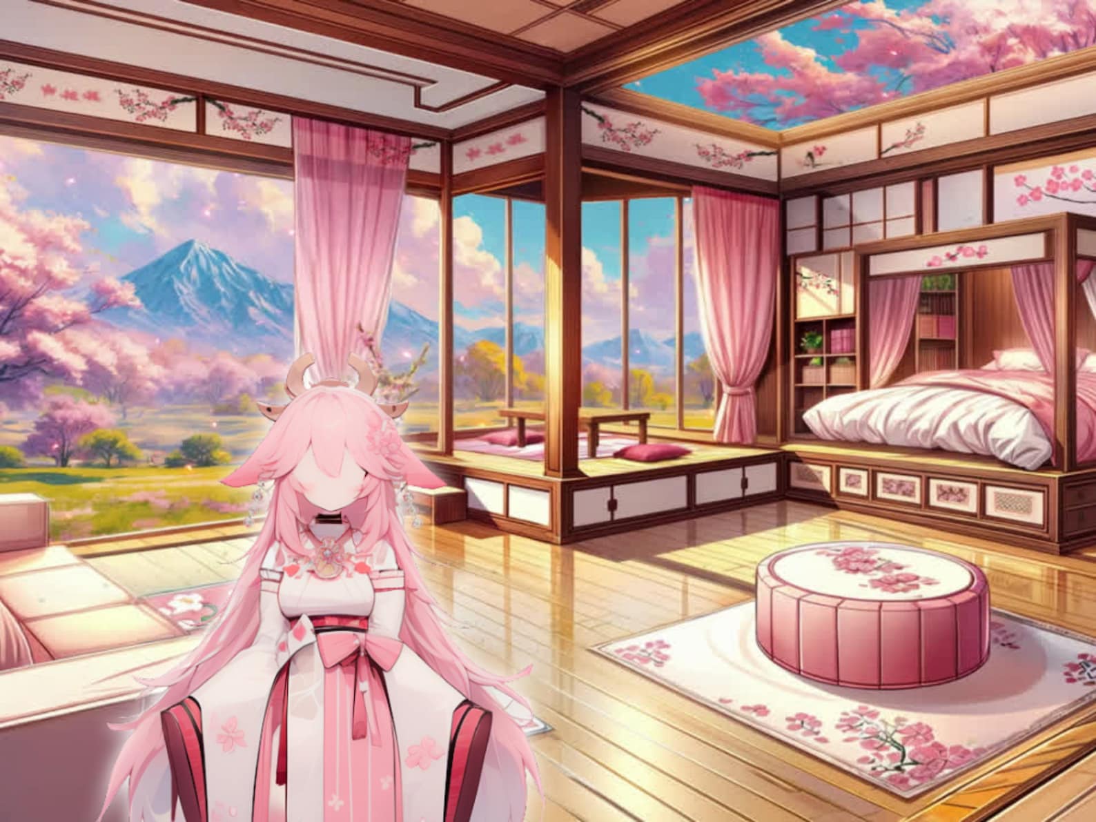 Sakura Bedroom Background Cozy Anime Style Room Vtuber Background ...