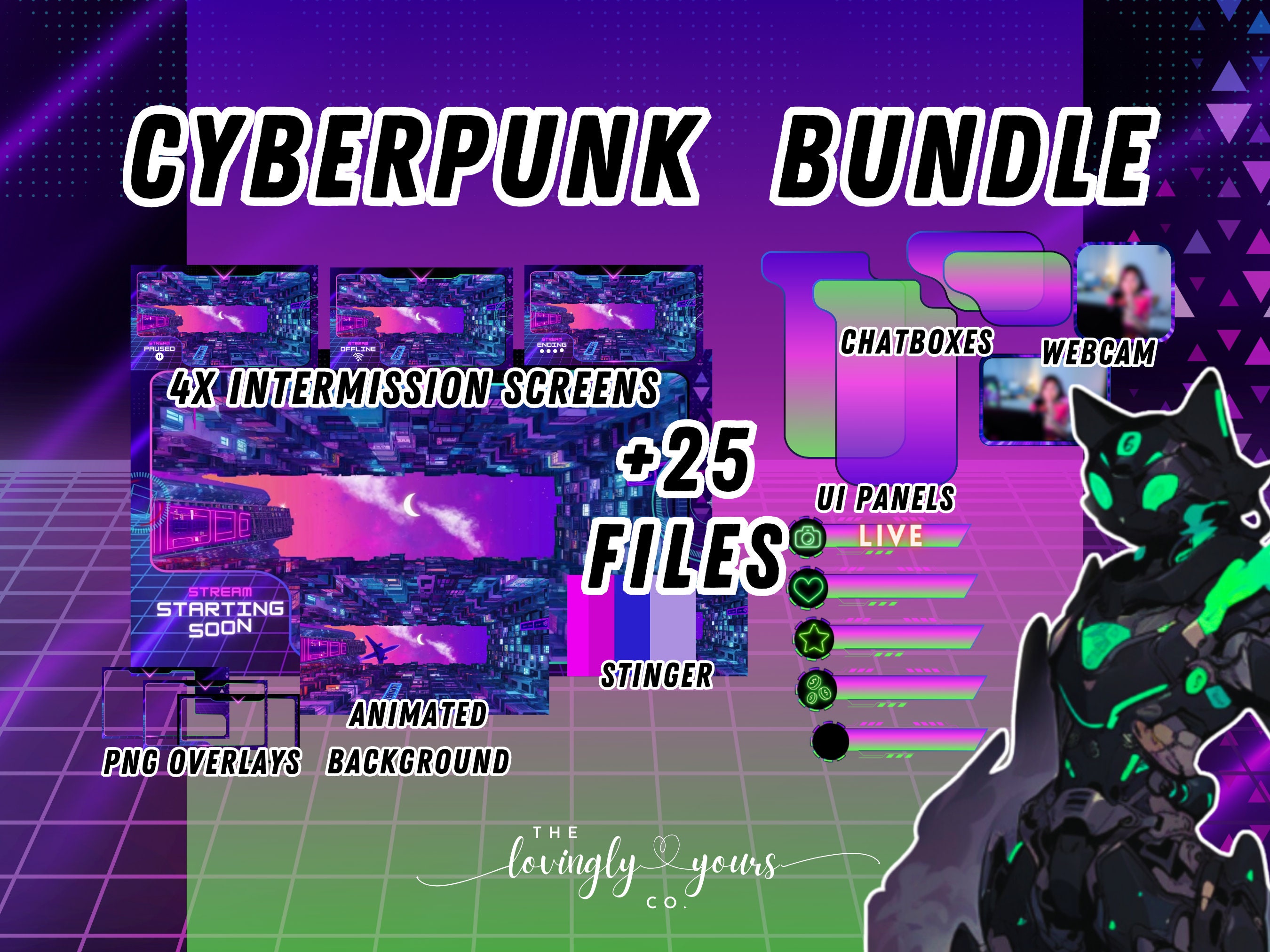 Cyberpunk Stream Overlay Twitch Stream Package Vtuber Twitch Stringer ...