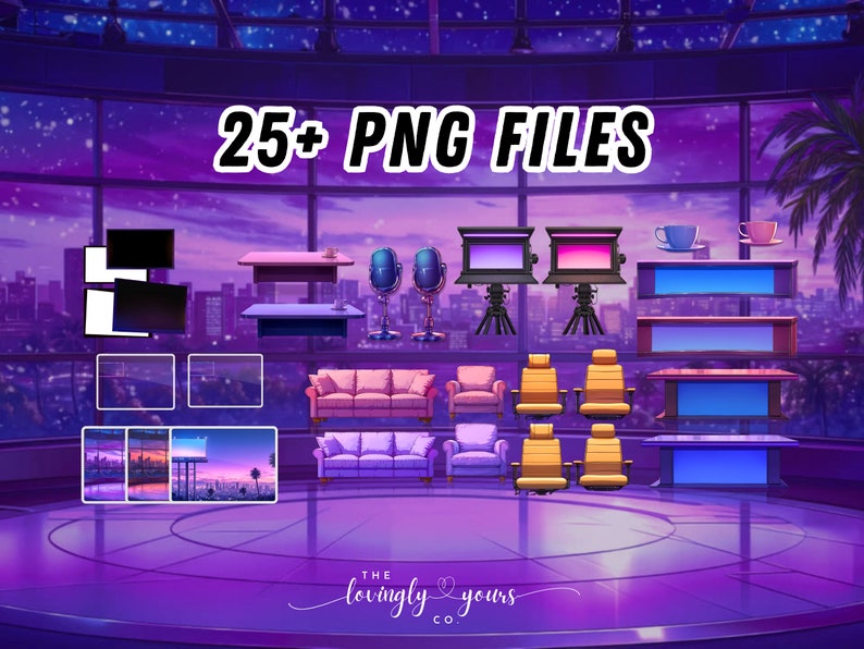 Sunset Night Talk Show Background Overlay Customizable Animated Vtuber ...