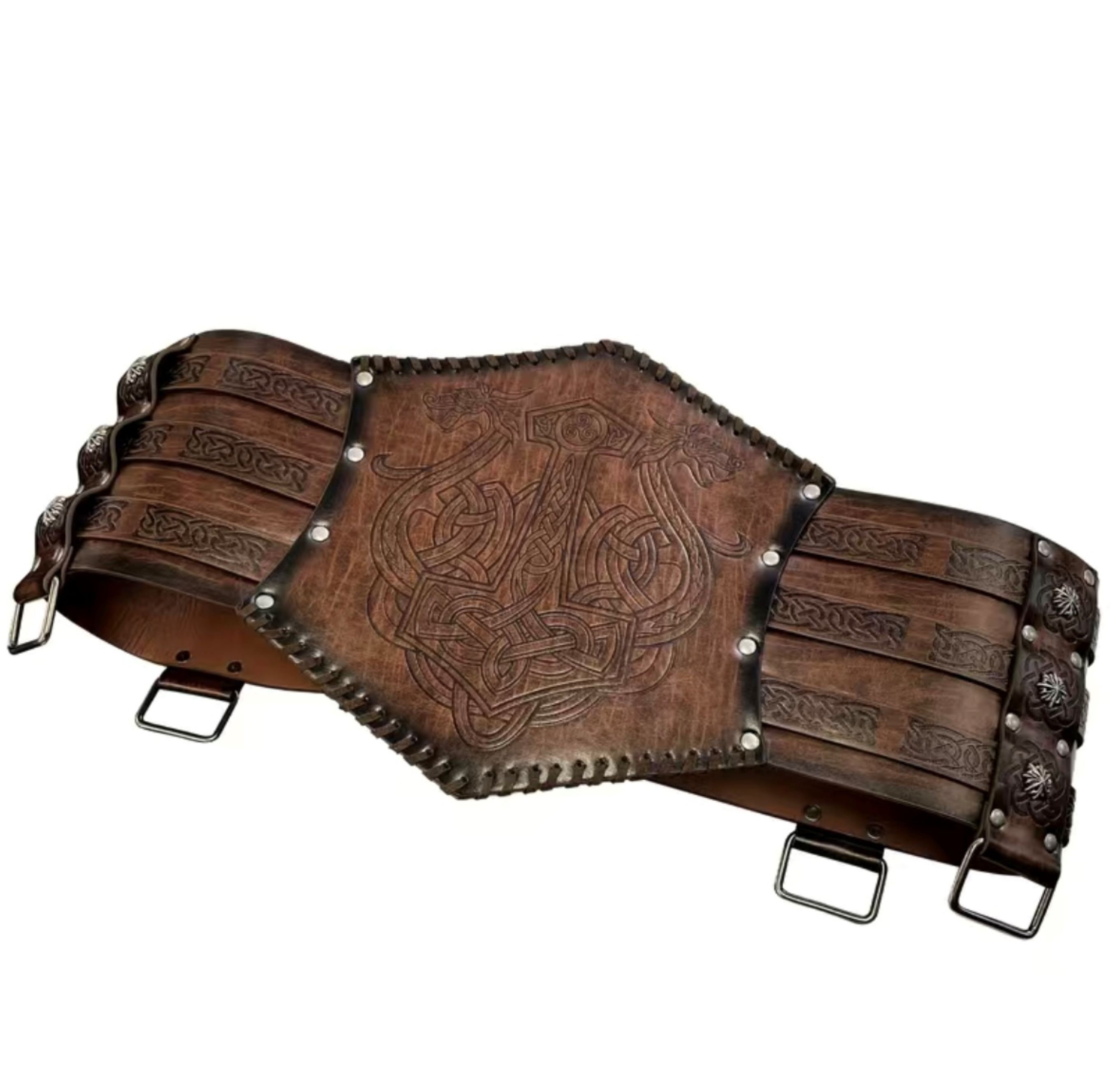 Viking Wide Faux Leather Belt, Viking Art Printing Double Buckle Rivet ...