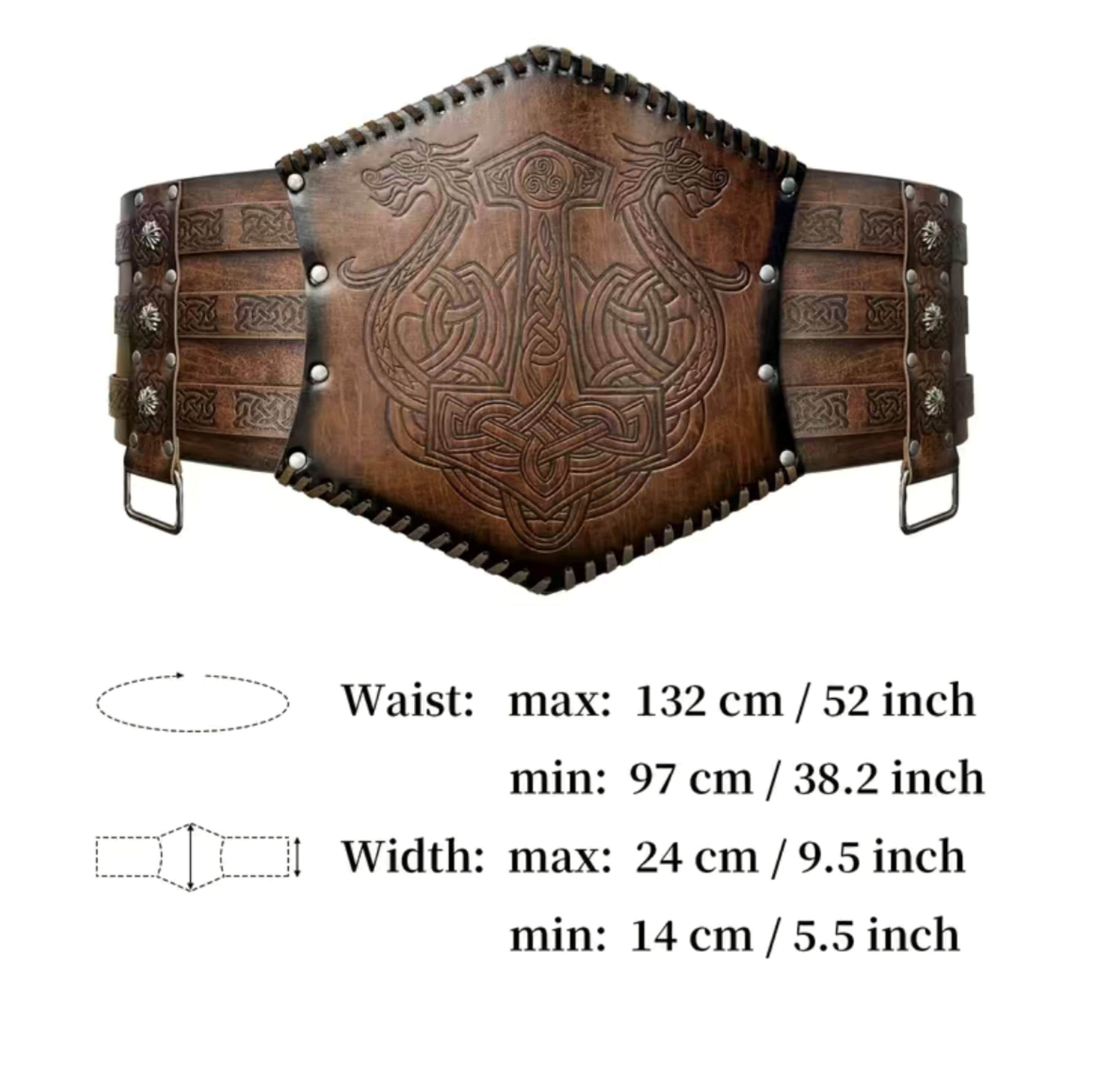 Viking Wide Faux Leather Belt, Viking Art Printing Double Buckle Rivet ...