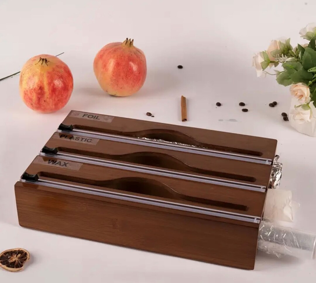 3 in 1 Foil, Wax Paper and Plastic Wrap Organizer bamboo. Aluminum Foil ...