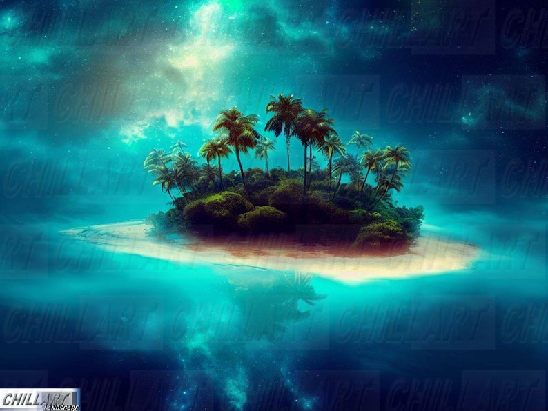 A Tropical Island Sit All Alone in Space Digital Art Print for Your ...