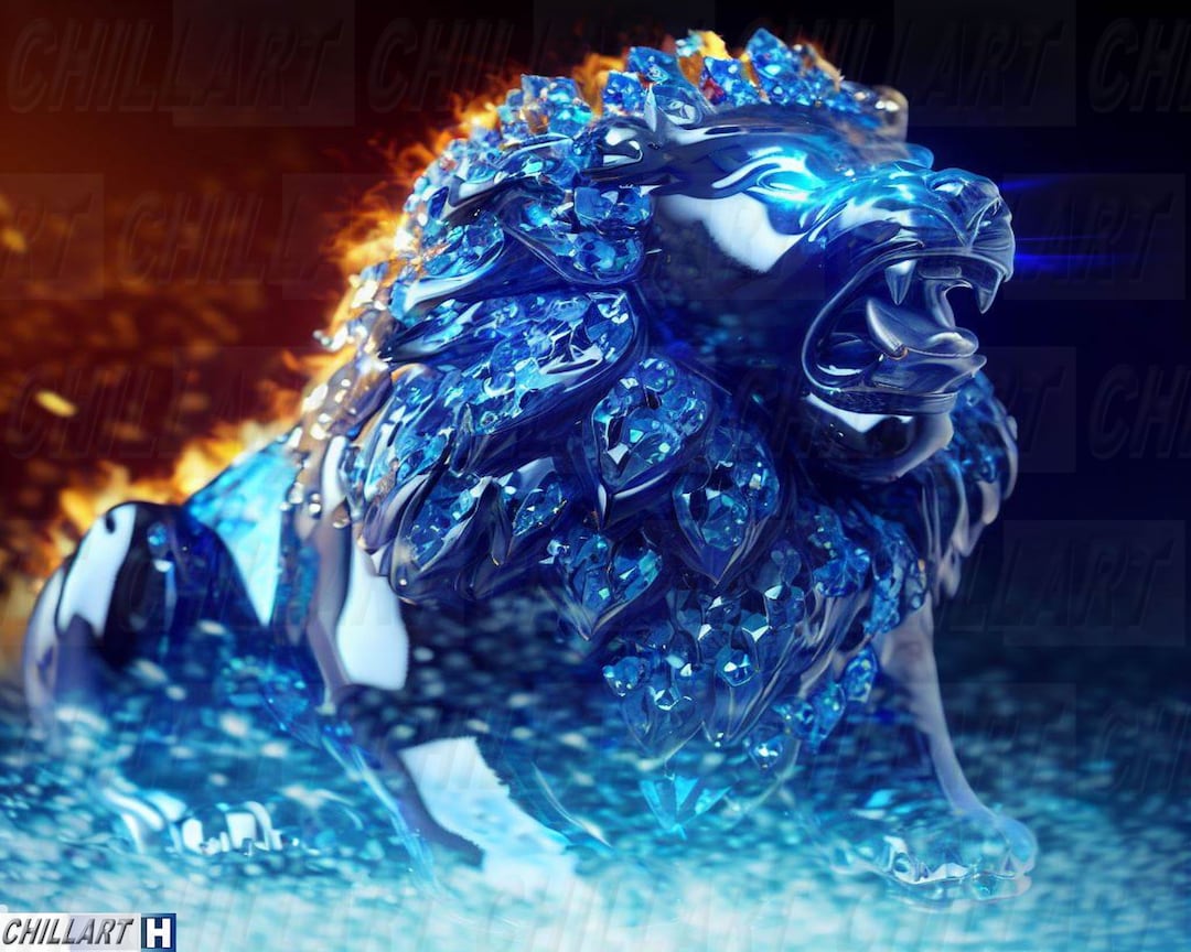 Blue Lion on Fire Art Printable, Digital Art Print for Your Wall Décor ...