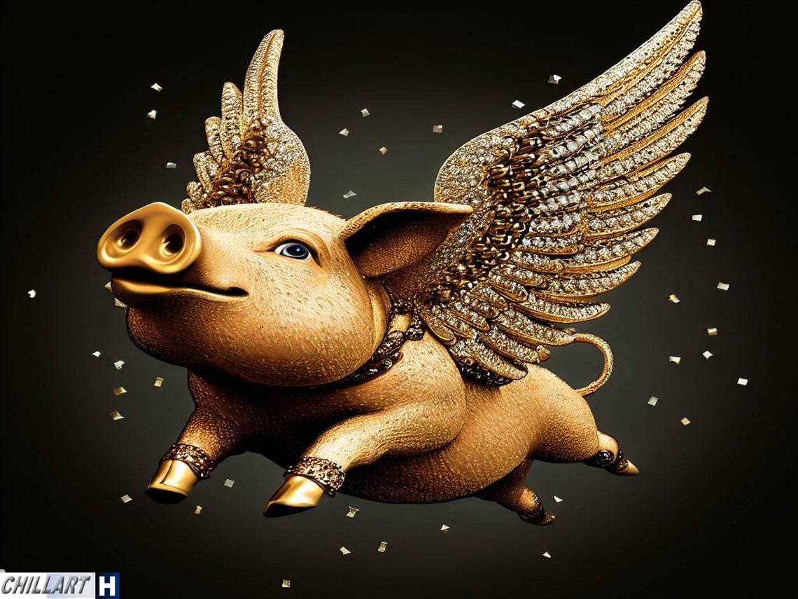 A Gold Pig With Diamonds Flying, Digital Art Print for Your Wall Décor ...