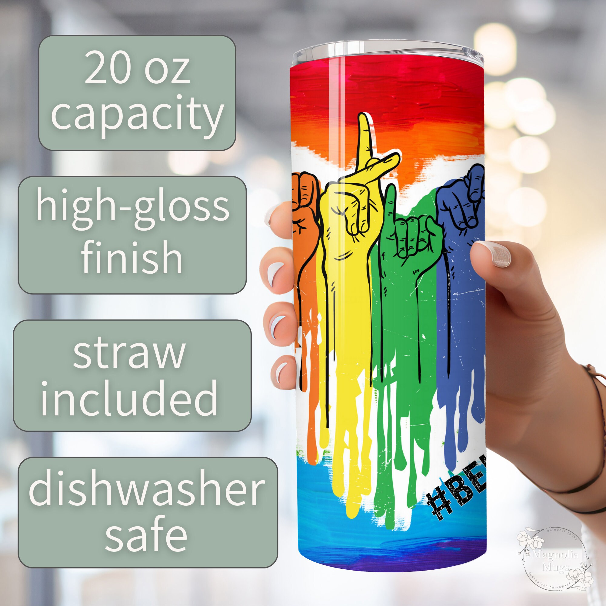 ASL Be Kind Pride Tumbler, Sign Language Gay Pride Coffee Cup ...