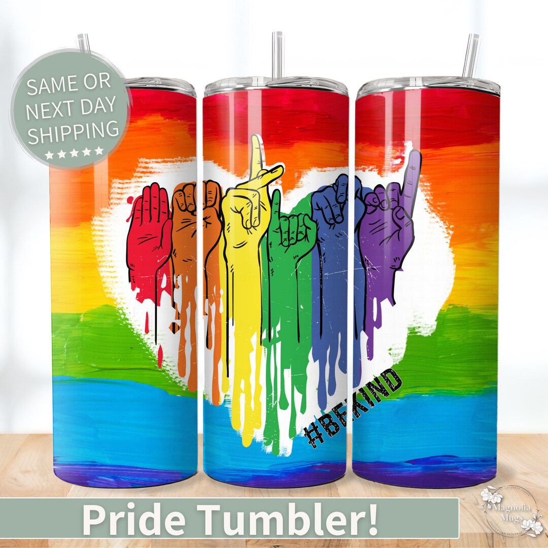 ASL Be Kind Pride Tumbler, Sign Language Gay Pride Coffee Cup ...
