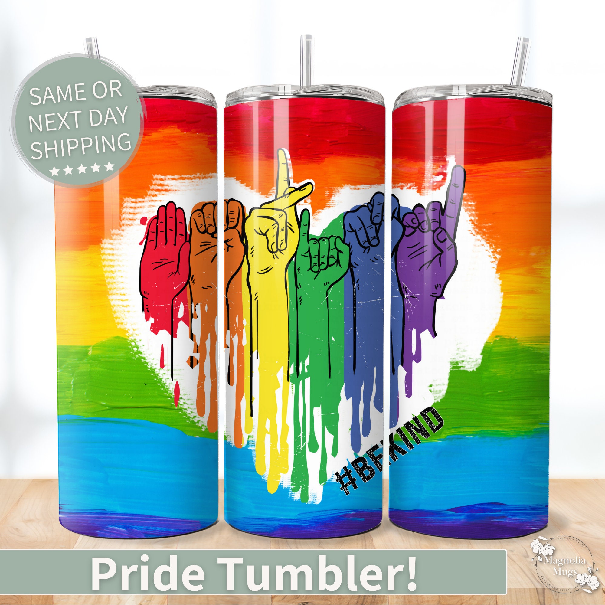 ASL Be Kind Pride Tumbler, Sign Language Gay Pride Coffee Cup ...