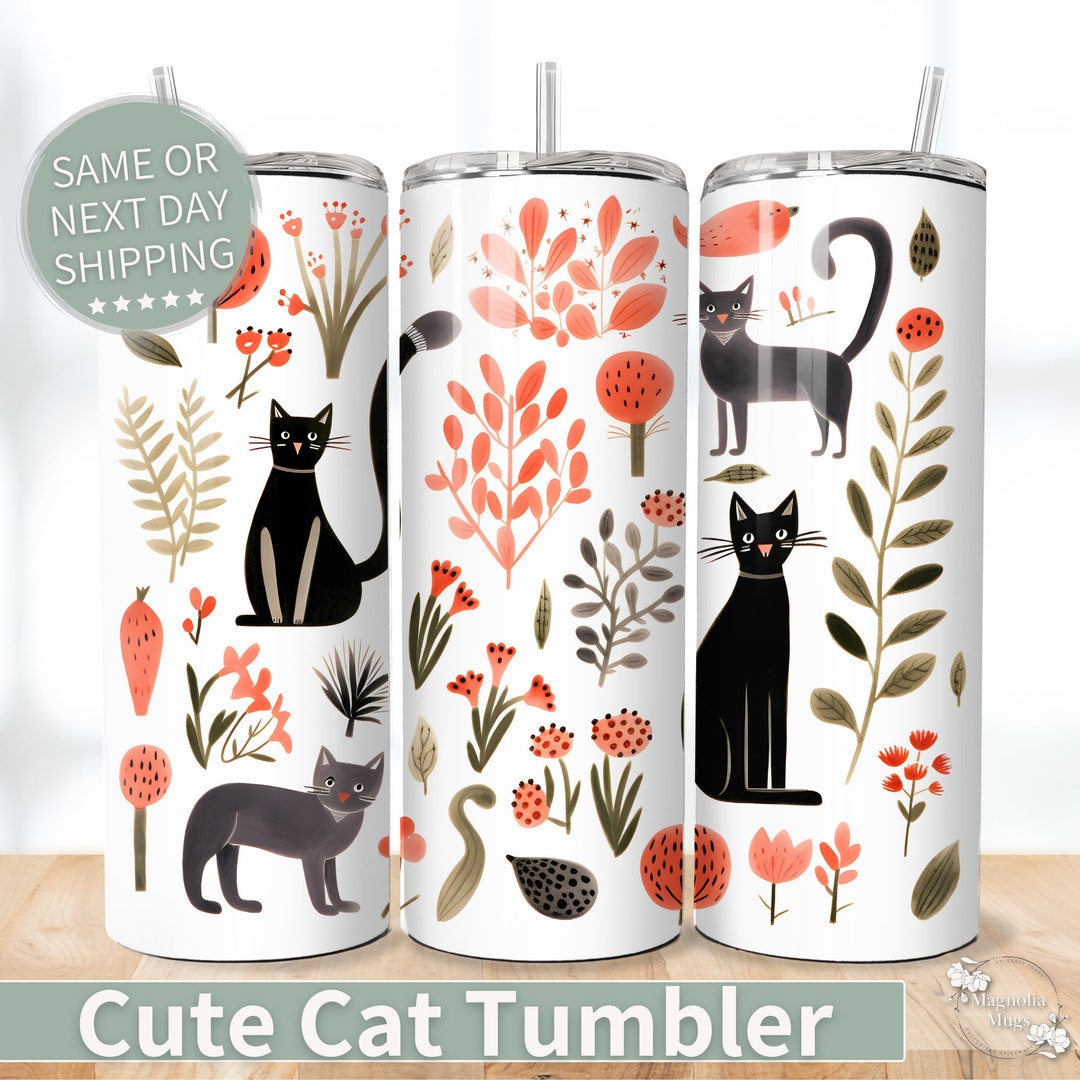Cat Skinny Tumbler, Cat Gift for Women, Cat Travel Mug With Lid and ...