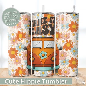 Hippie Bus Tumbler, Take It Easy Flower Power Travel Mug, 1960s Hippie ...