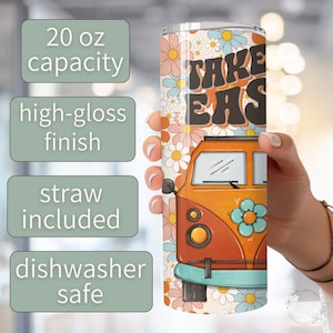Hippie Bus Tumbler, Take It Easy Flower Power Travel Mug, 1960s Hippie ...
