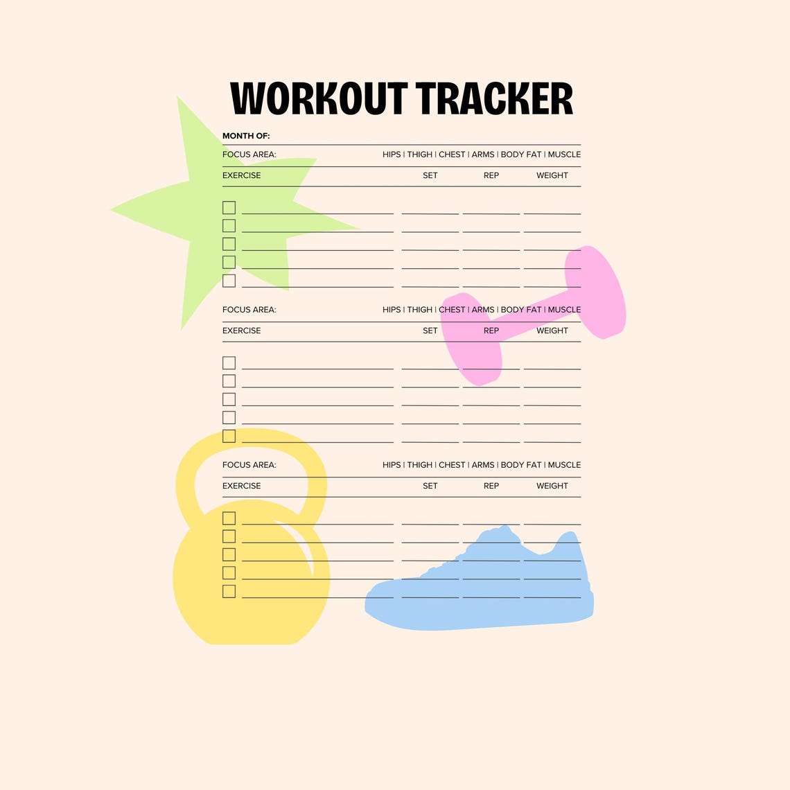 All Digital Workout Planner and Tracker, Weekly Fitness Journal ...