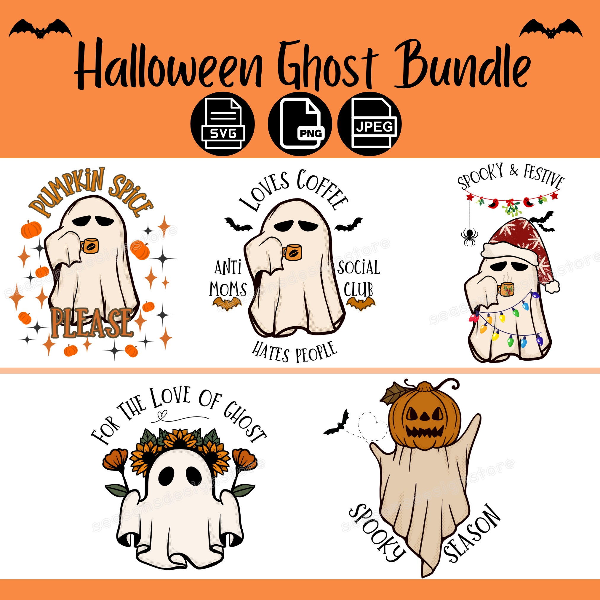 Halloween Ghost Svg, Ghost SVG Bundle, Cute Halloween Svg, Spooky Ghost ...