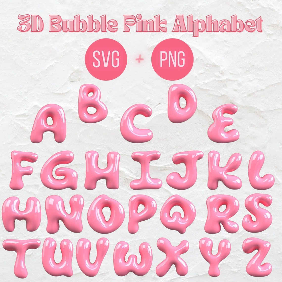 Pink Bubble Font SVG, Bubble Letters, Pink Alphabet, Digital Font, Font ...