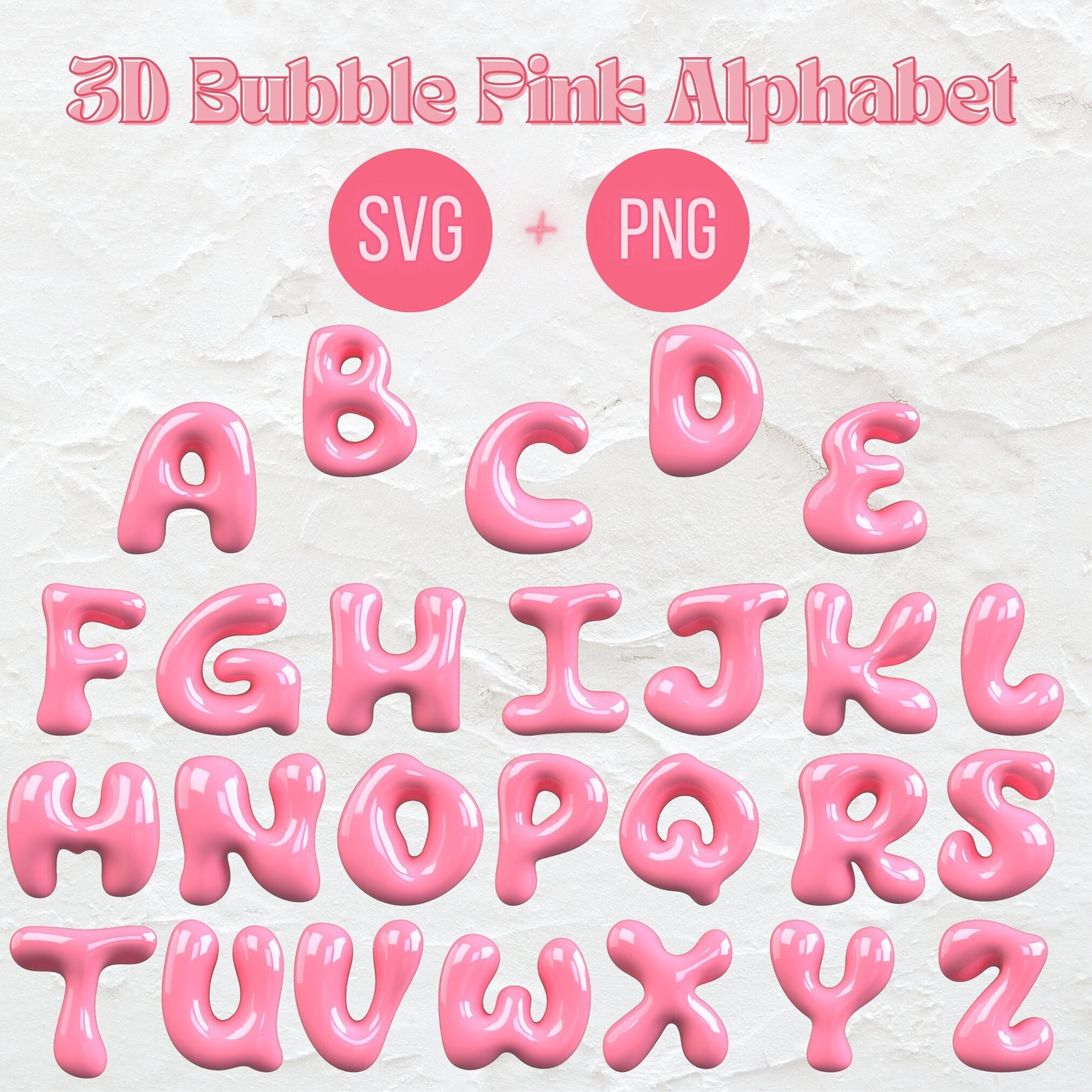 Pink Bubble Font SVG Bubble Letters Pink Alphabet Digital Etsy