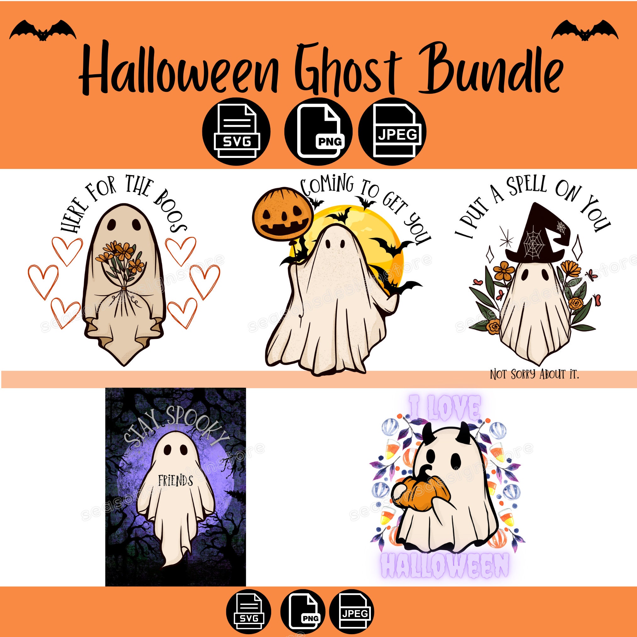 Halloween Ghost Svg, Ghost SVG Bundle, Cute Halloween Svg, Spooky Ghost ...