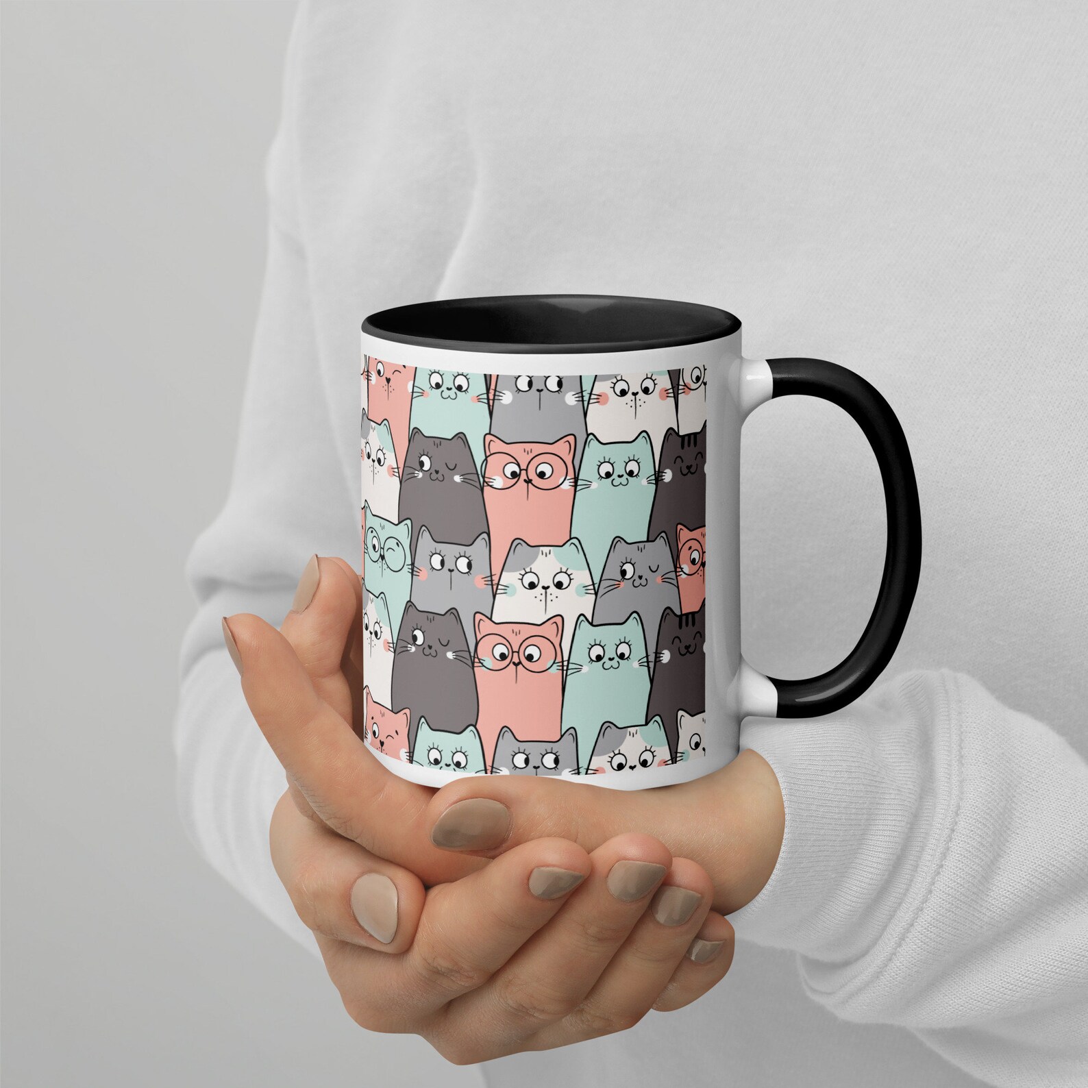 Stacked Cat Mug Coffee Cup Hot Cocoa Mug Cat Lover Gift Cat Doodle Art ...
