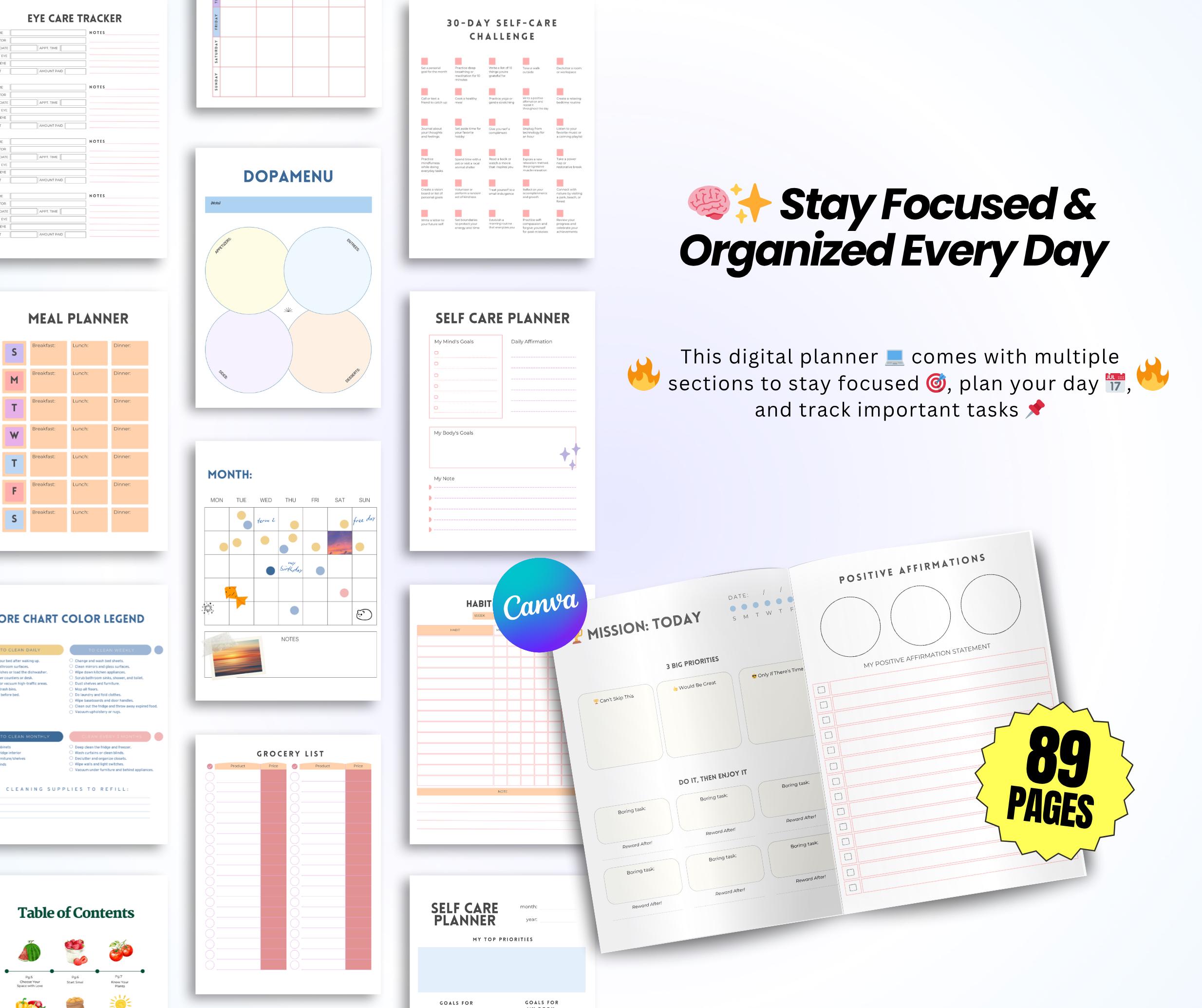 ADHD Planner Digital Printable With Brain Dump, Time Management ...