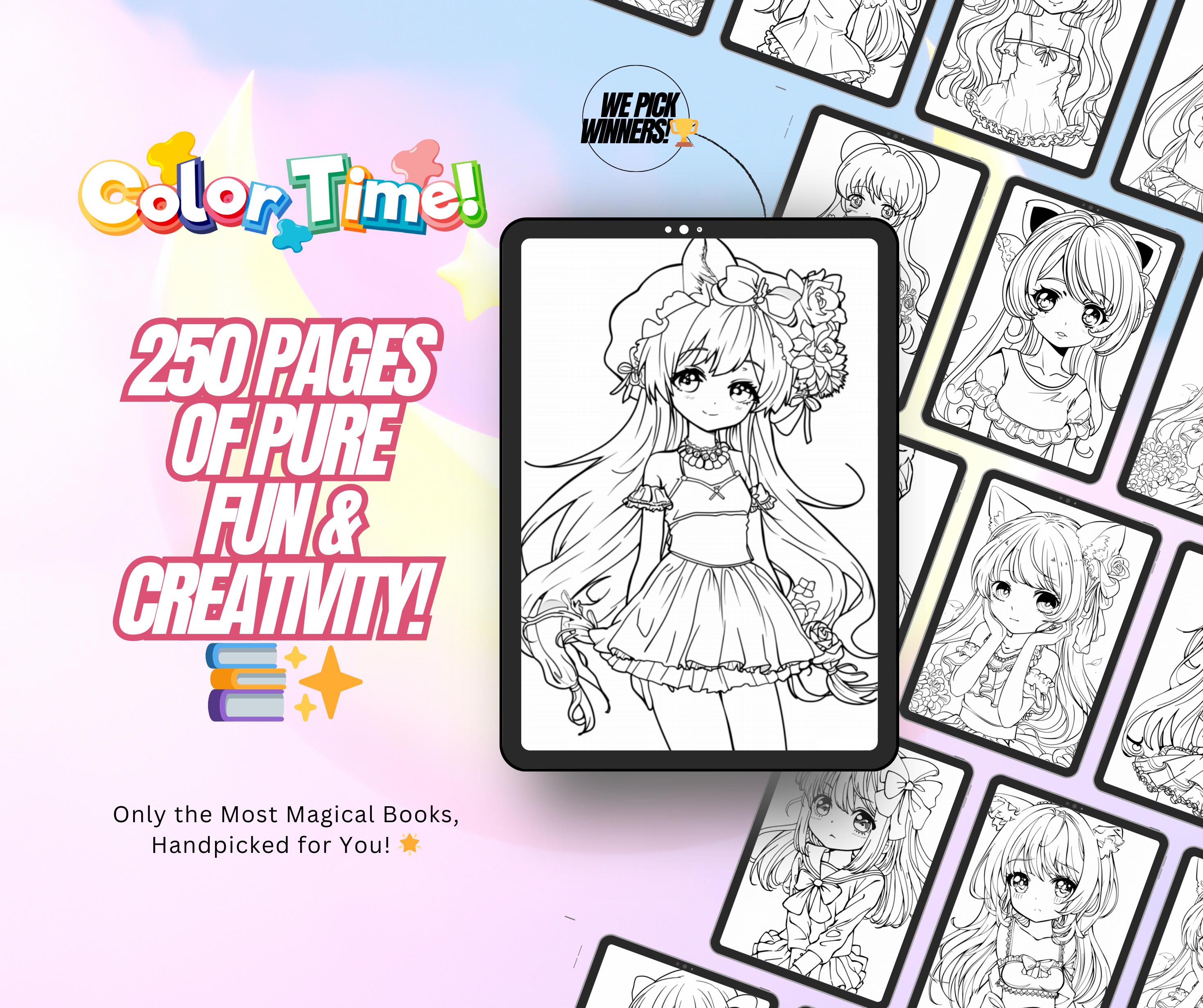 Cute Anime Girl Coloring Book Bundle/250 Printable Pages With PLR MRR ...