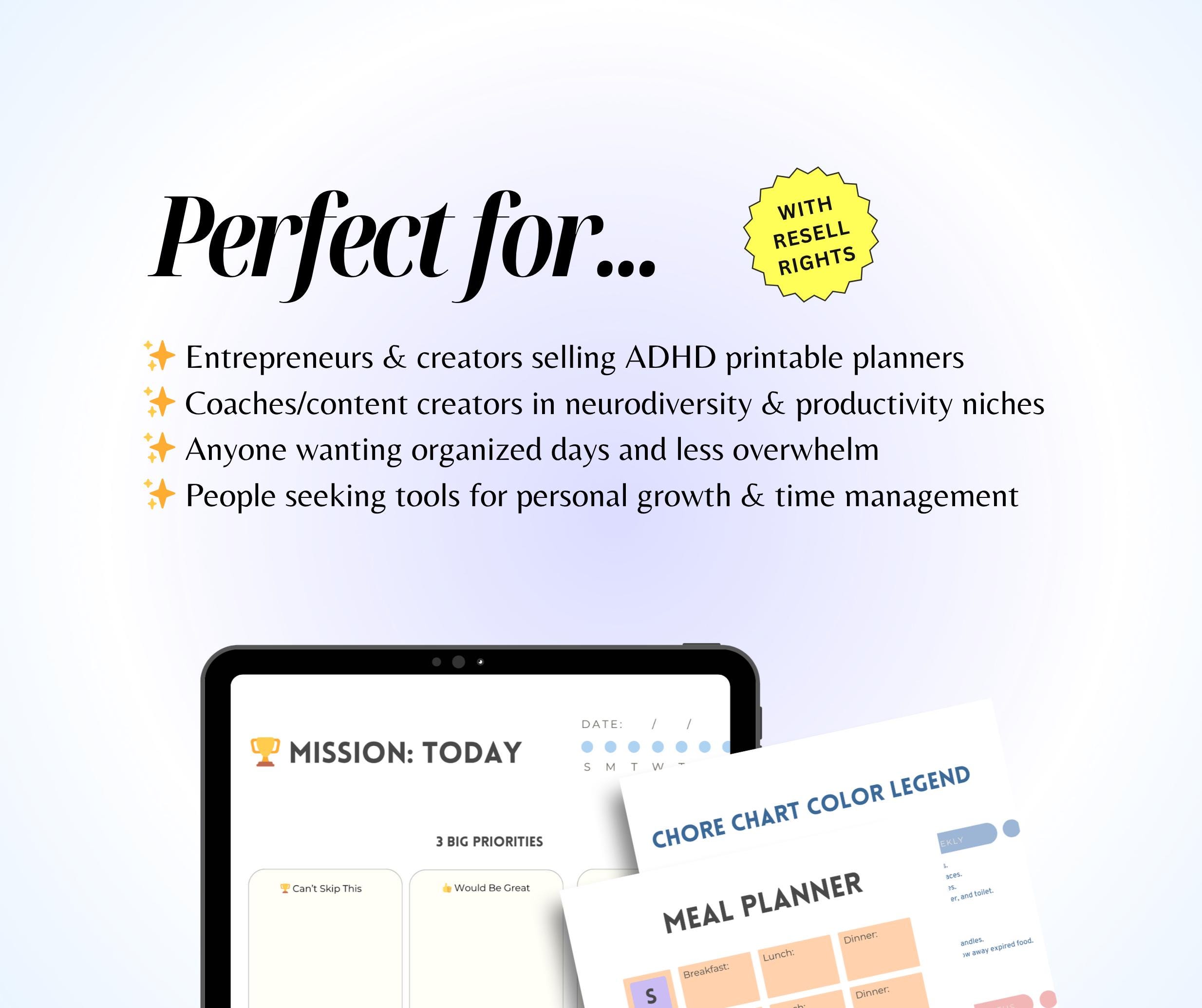 ADHD Planner Digital Printable With Brain Dump, Time Management ...