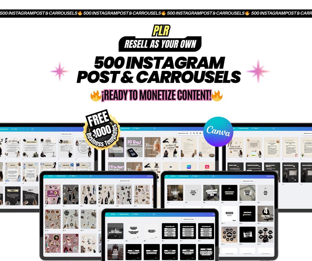 500 Instagram Posts & Carousels | Canva PLR Templates | Social Media ...